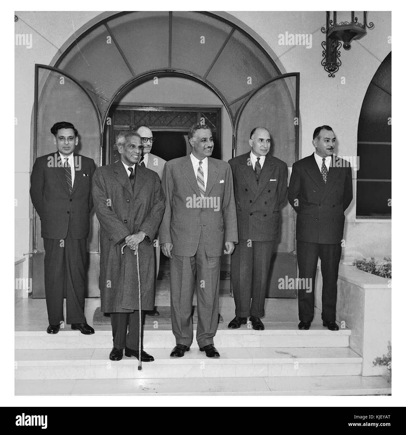 Nasser receiving Indian Defense Minister Krishna Menon and the Indian ...