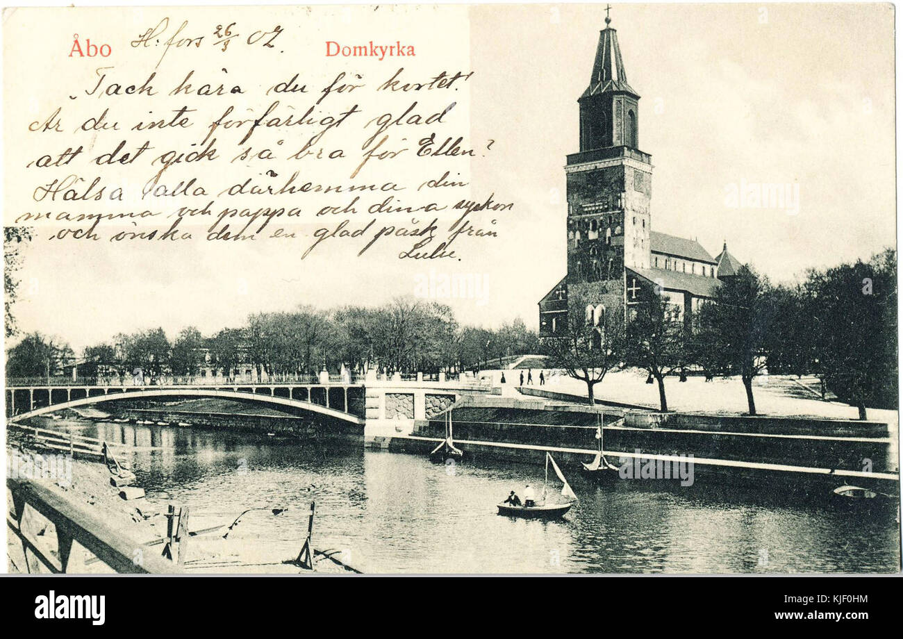 This image depicts Aurajoki, a river located in Turku, Finland, in the ...