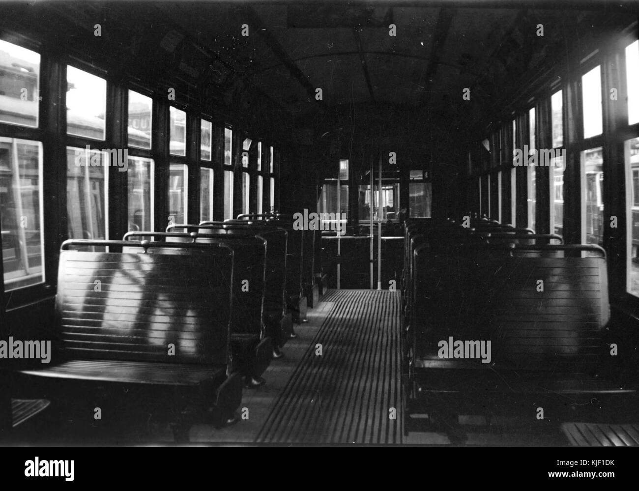 Interior of TTC streetcar 2170 at the Lansdowne Carhouse, in 1939 Stock ...