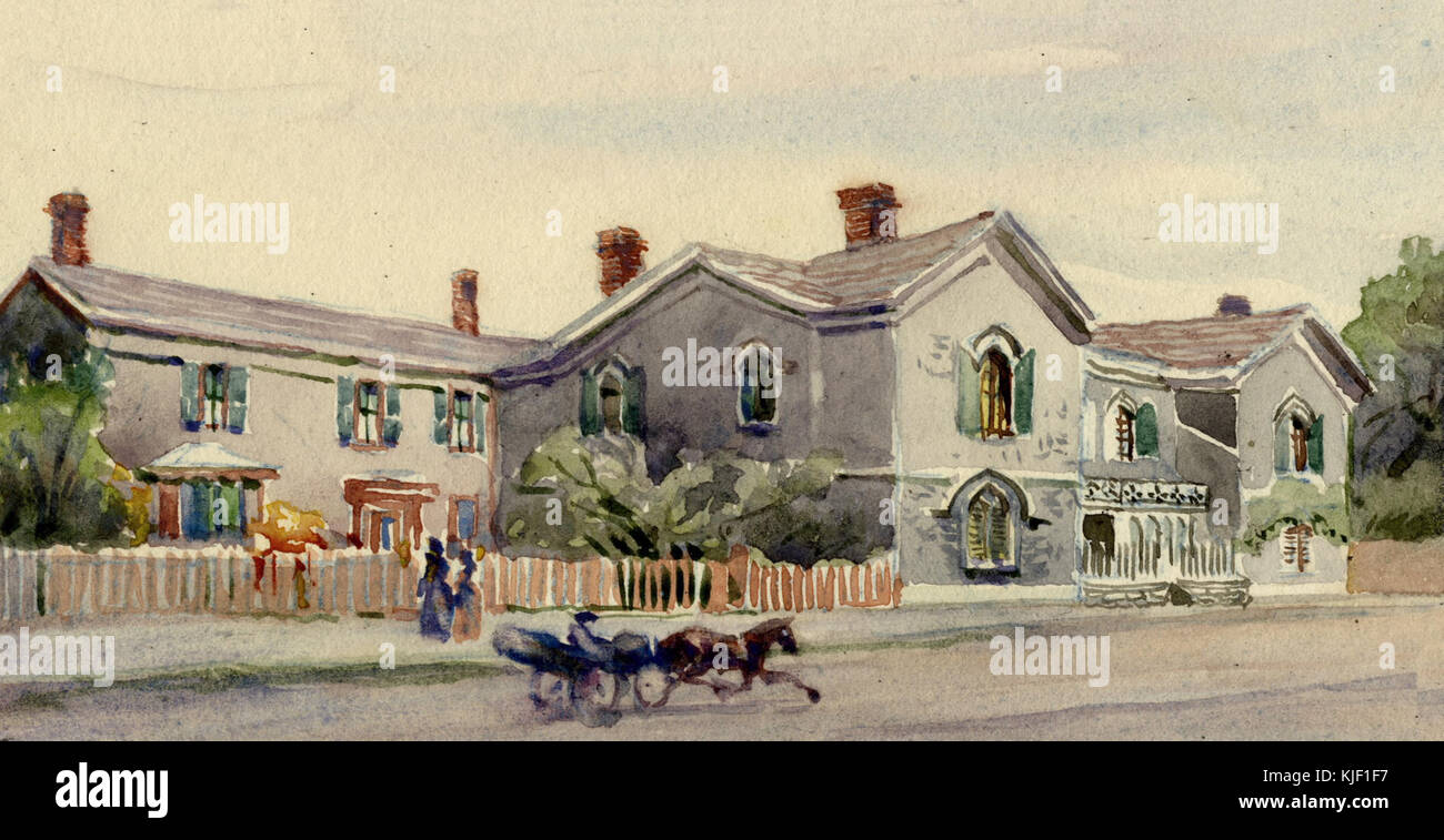 An 1924 painting of Berkeley House, based on an 1888 drawing, based in ...