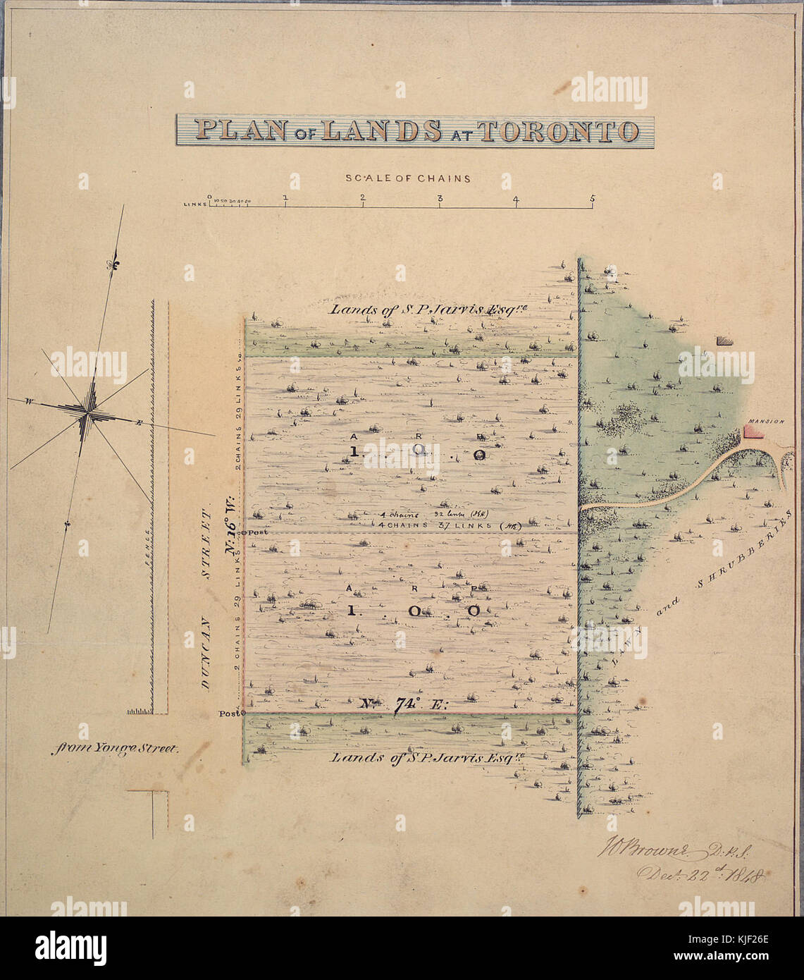 This historical plan details the layout of lands in Toronto, offering ...