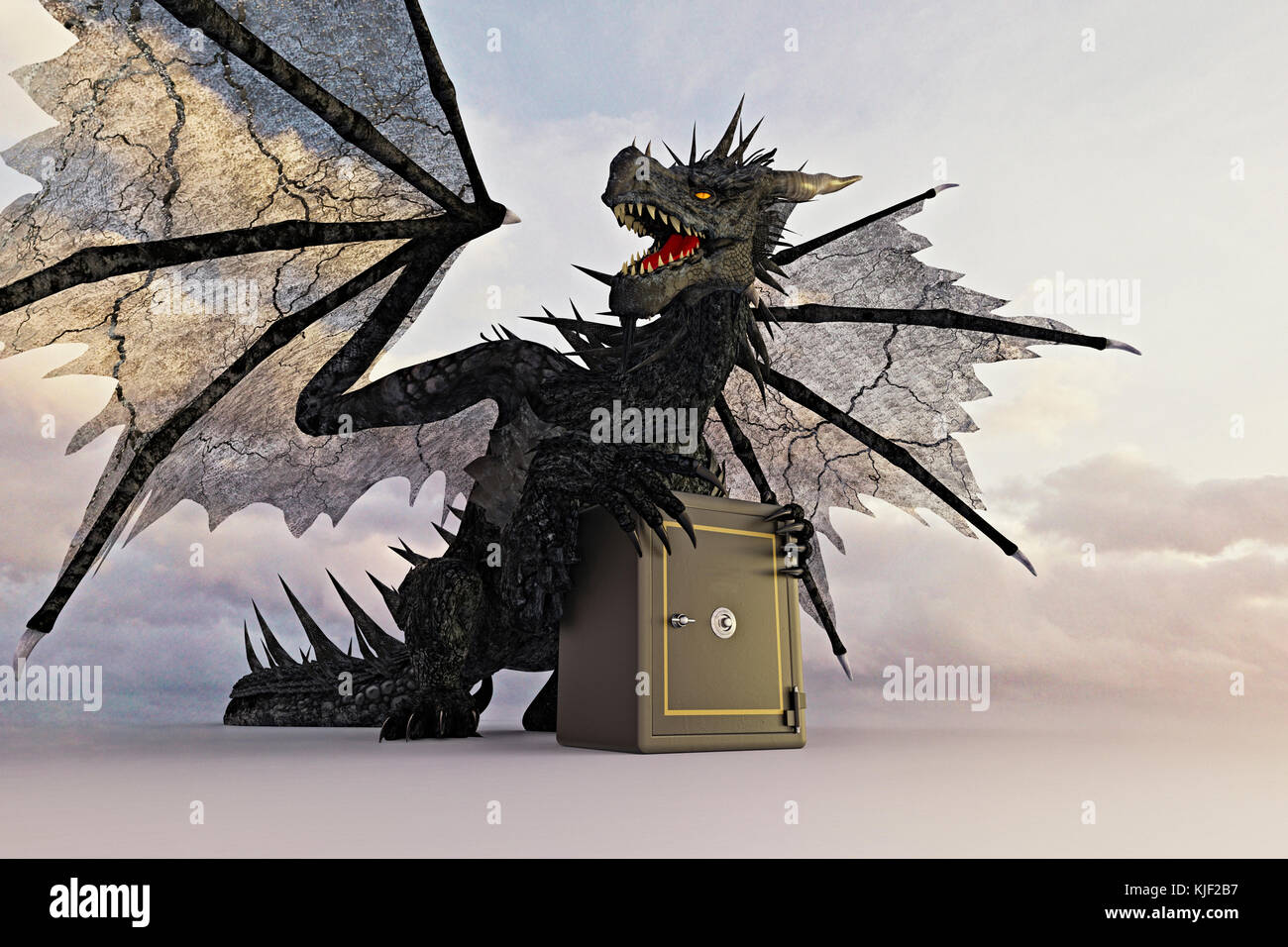 Dragon guarding safe Stock Photo - Alamy
