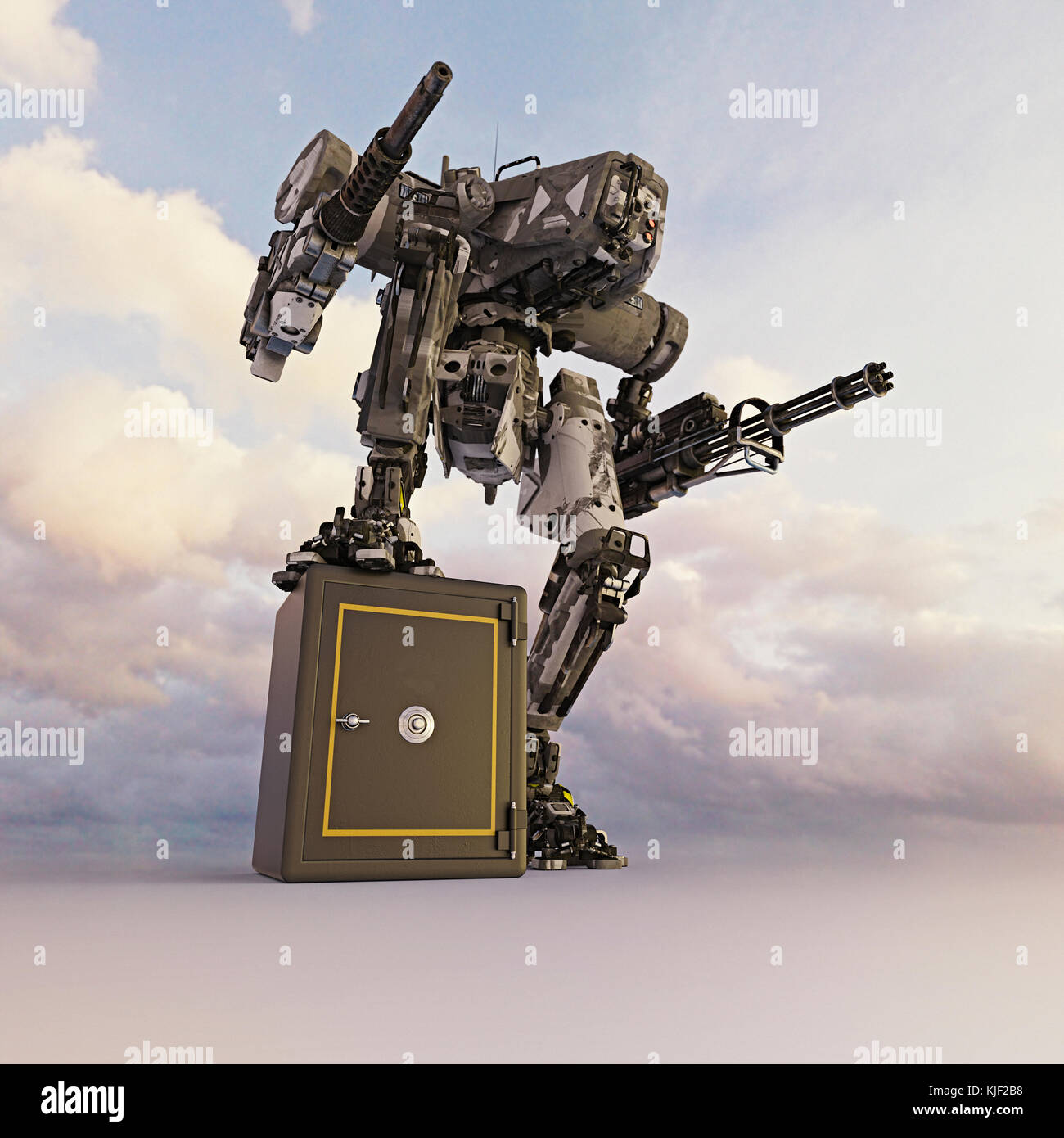 Robot with guns guarding safe Stock Photo - Alamy