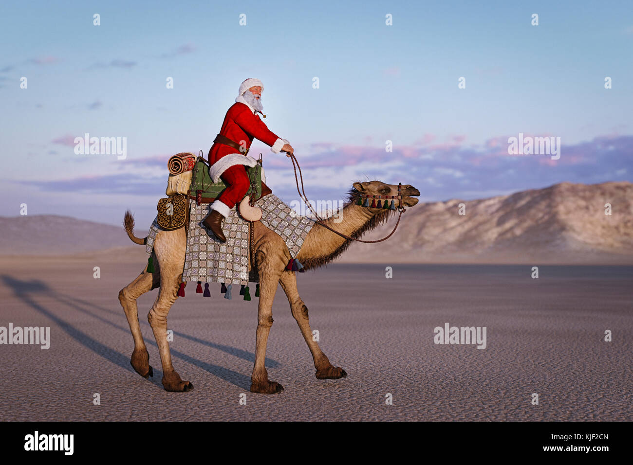Santa riding camel in desert Stock Photo - Alamy