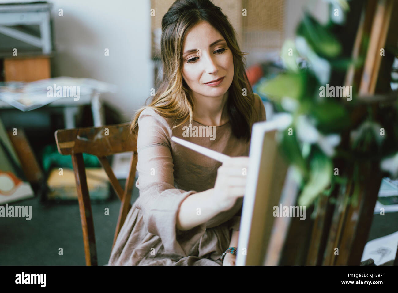 Paintings on canvas inside hi-res stock photography and images - Alamy