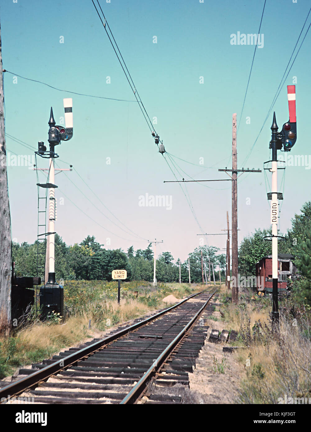 The image depicts two types of semaphore signals: a railroad semaphore ...