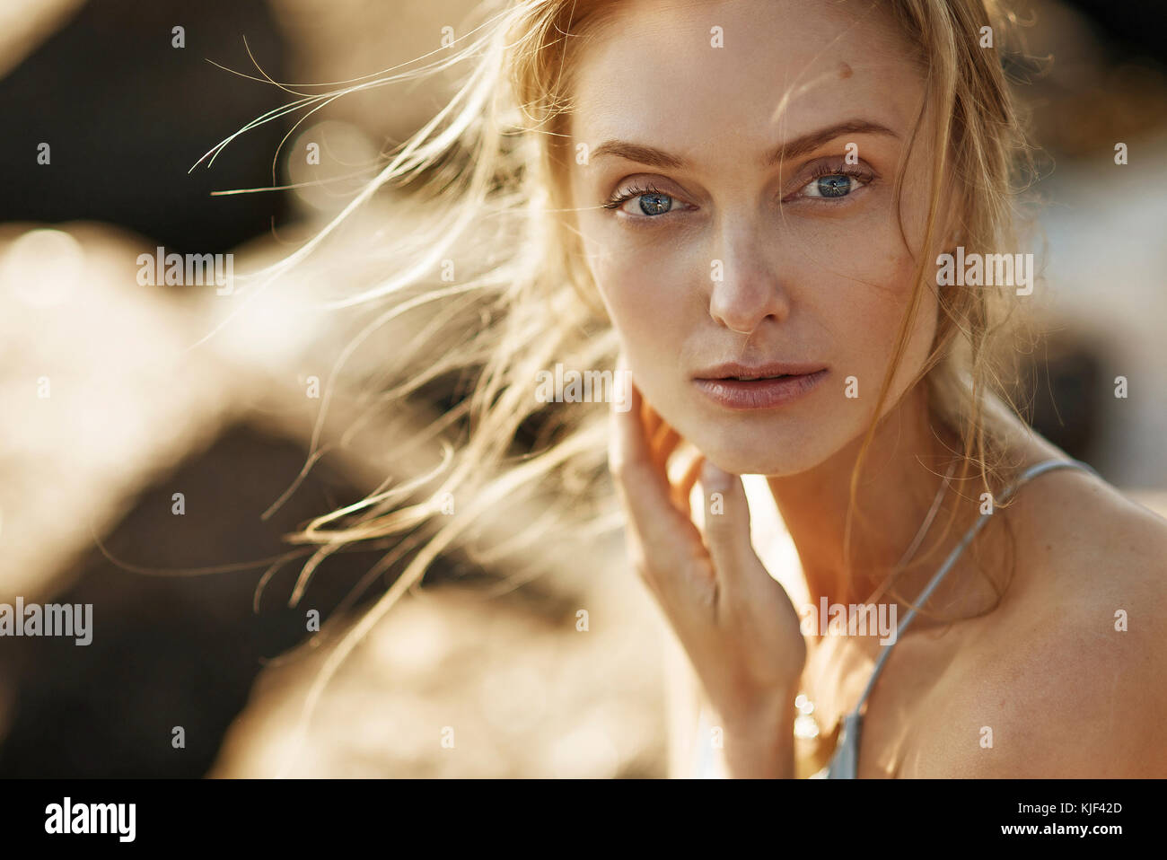 Wind blowing long blonde hair hi-res stock photography and images - Alamy