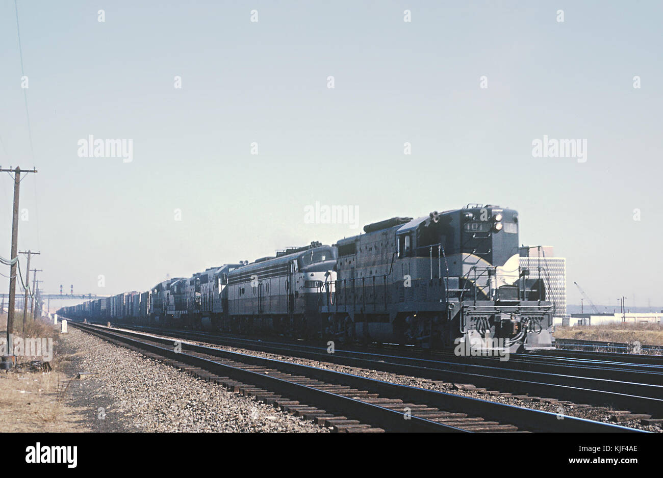 This photograph shows RF&P GP7 101, a diesel locomotive, passing the AF Tower in Alexandria ...