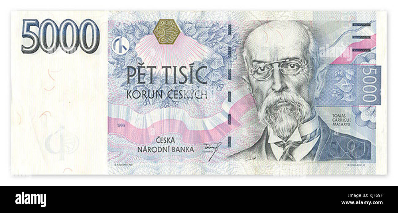 The 5,000 CZK note from 1999 is part of the Czech currency issued by ...