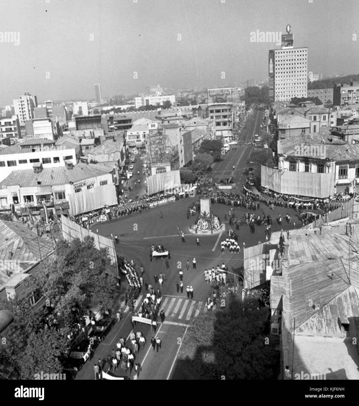 This image depicts the old Plasco Tower, a prominent building in Tehran ...