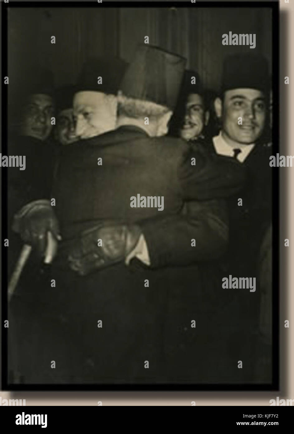 1950 Nahhas Pasha and Eltaher hugging at Zaafaranah palace Stock Photo ...