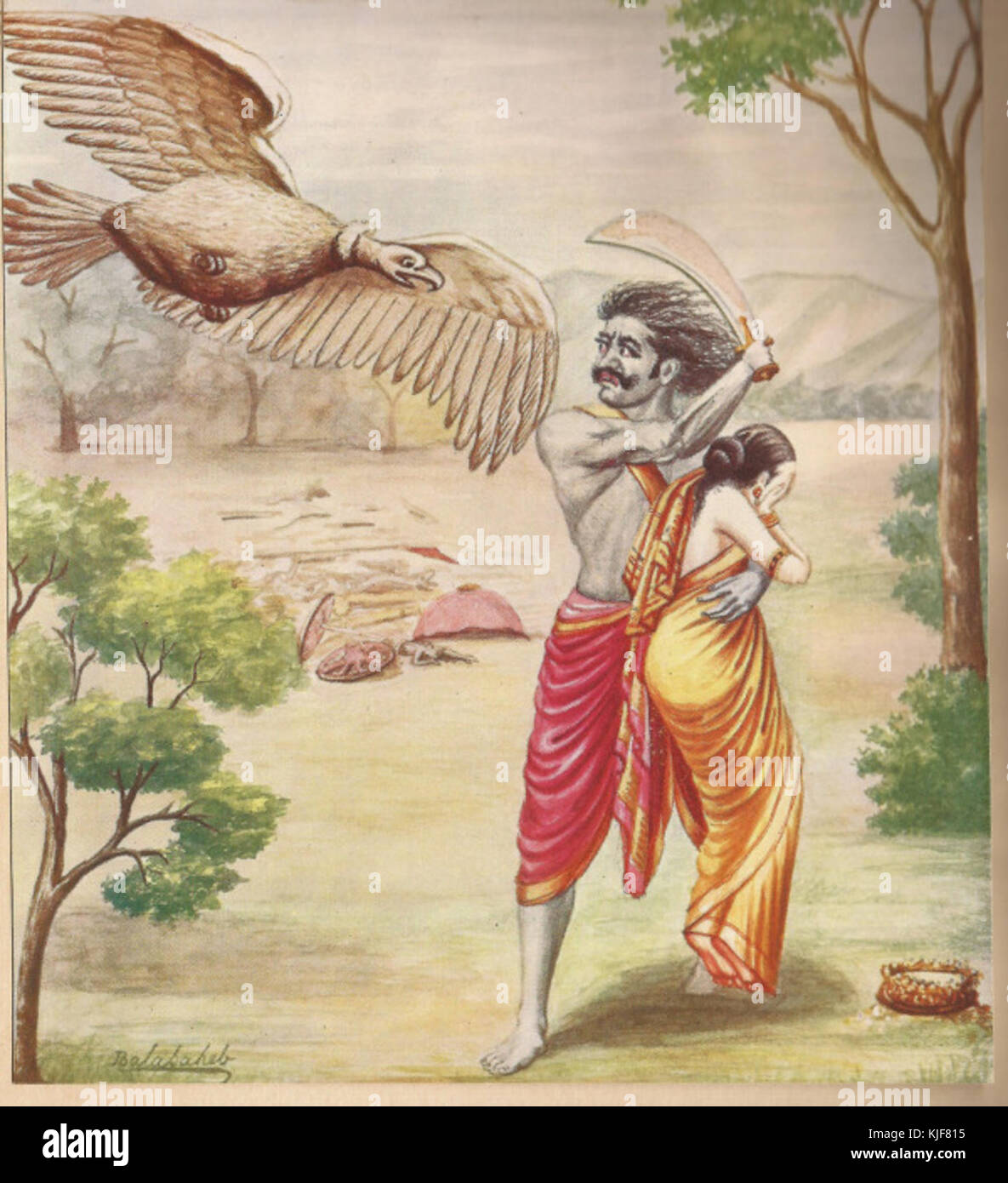 Killing of Jatayu Bird Painting by Balasaheb Pant Pratinidhi Stock ...