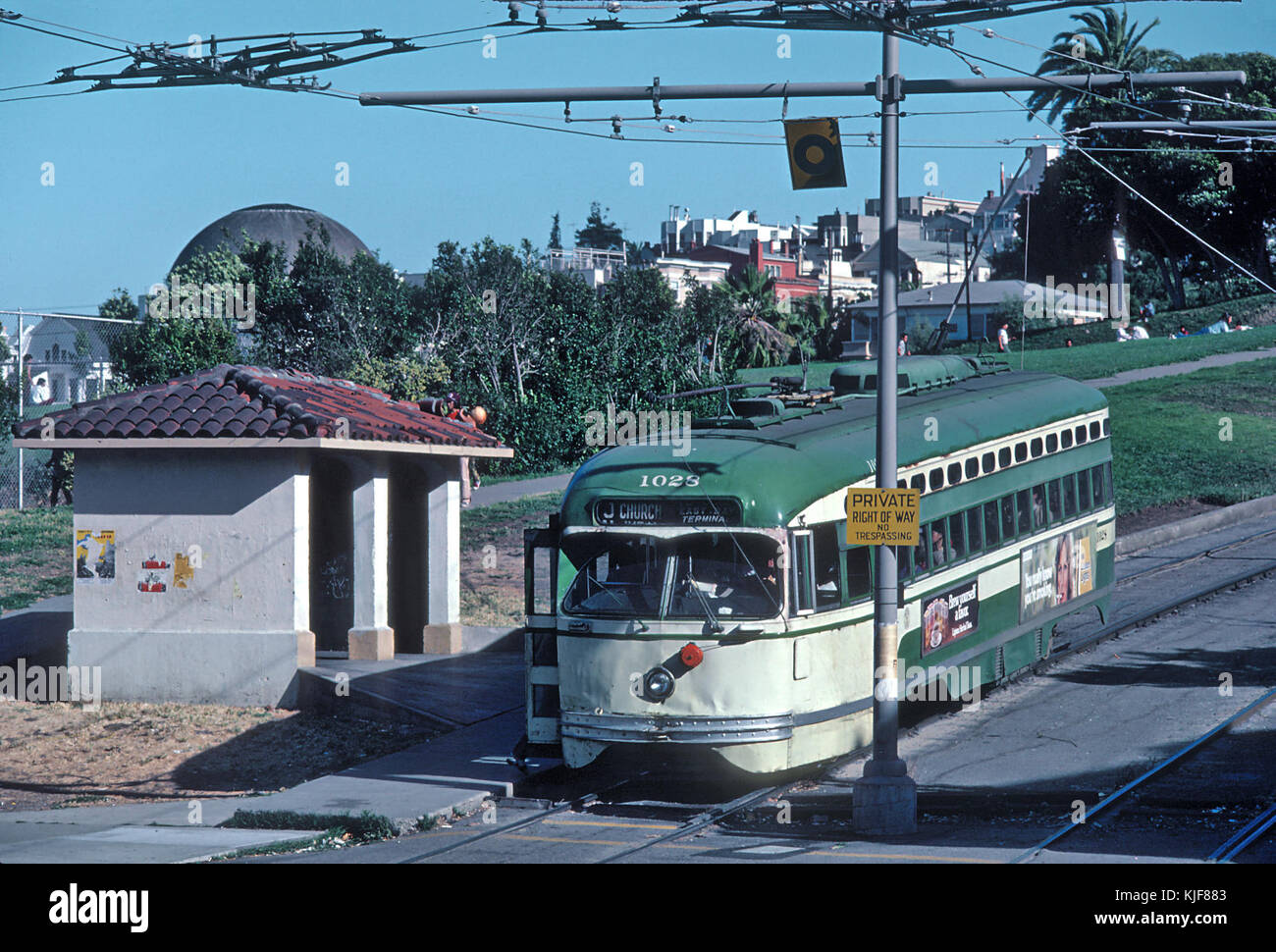 MUNI 1028 rolled J CHURCH EAST BAY TERMINAL at Church and 18th Streets ...