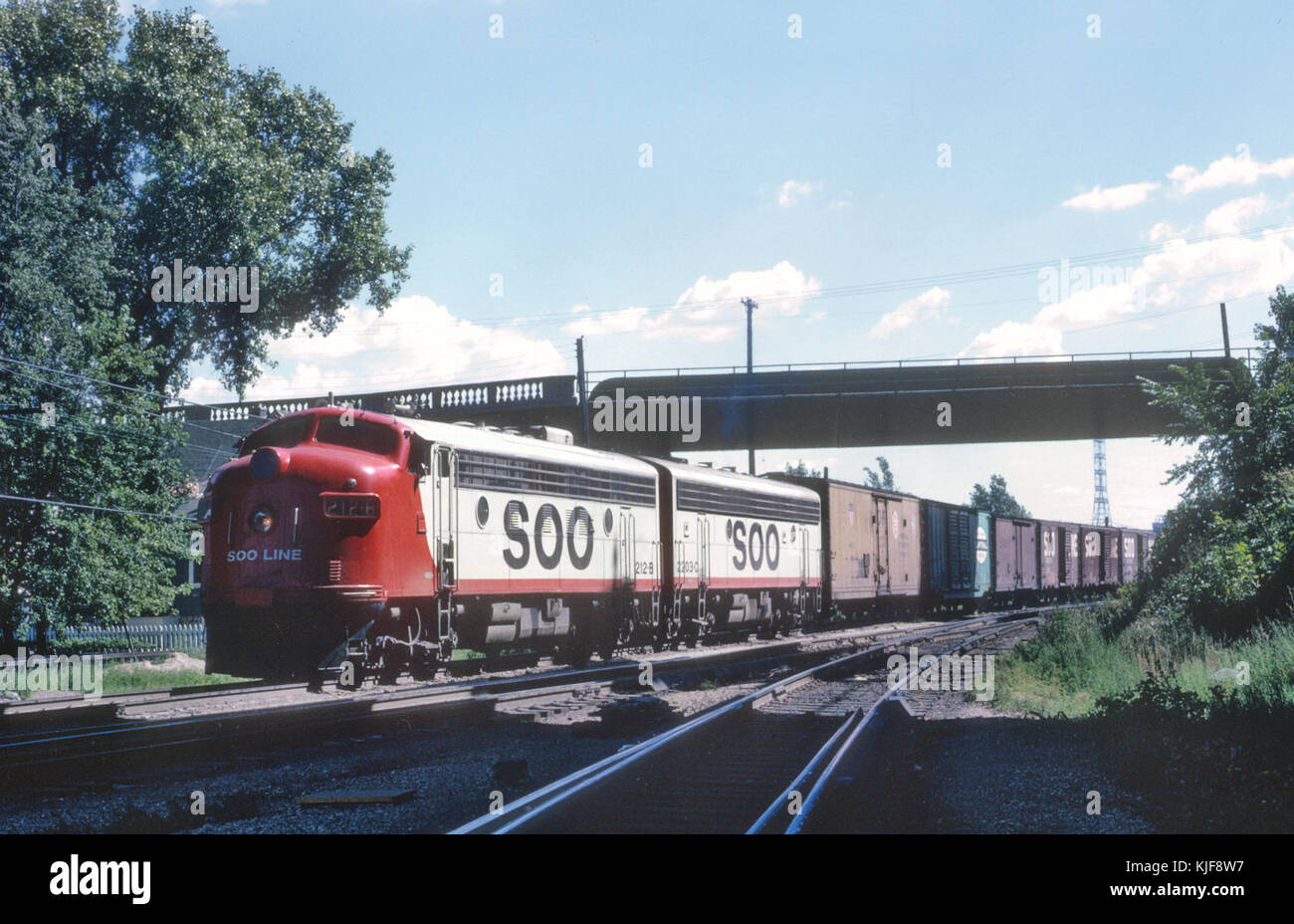 SOO F7 212B on MILW trackage near Grand Ave. Milwaukee, WI on August 27, 1966 (34317959492 Stock ...