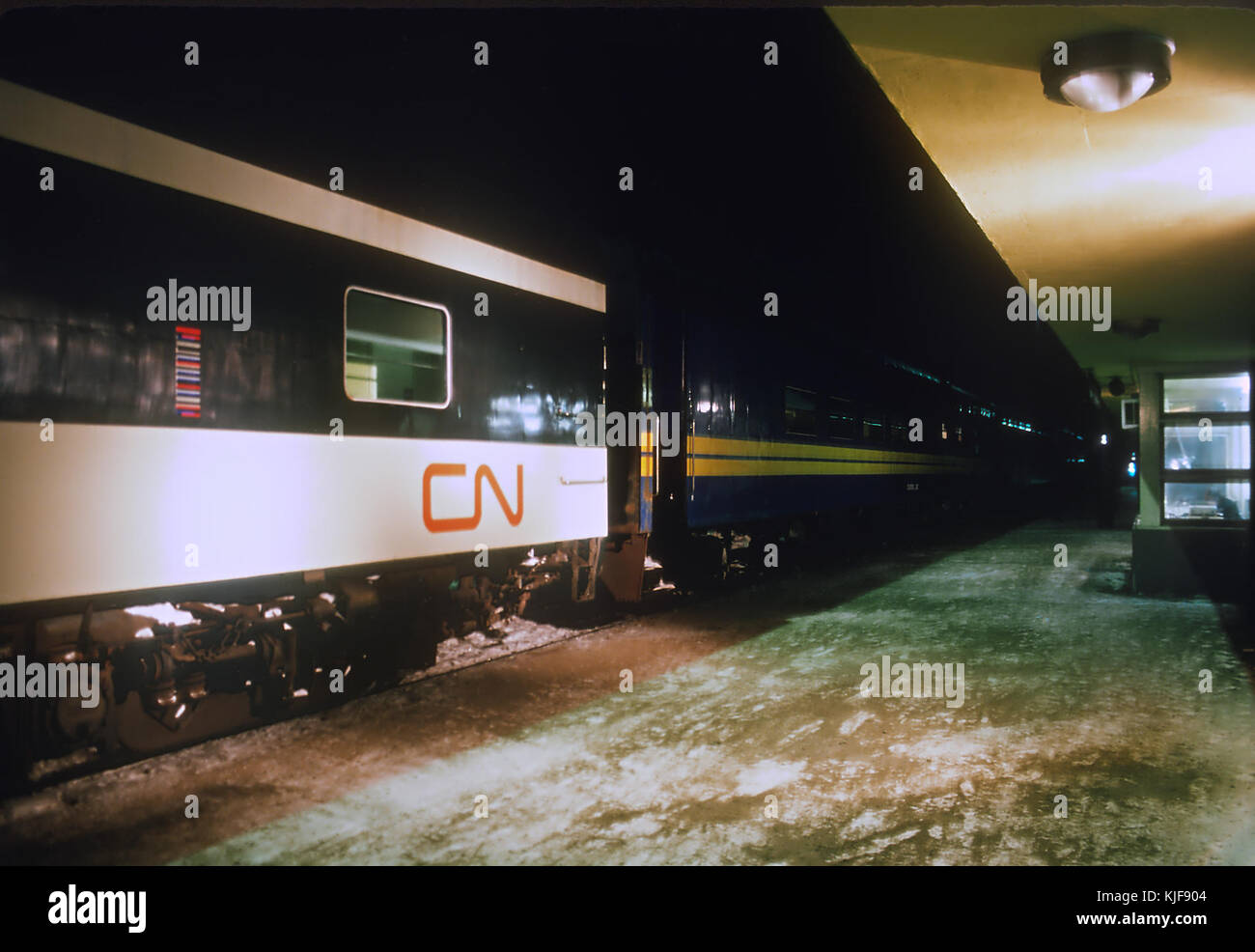 A VIA train at Senneterre, Quebec, the overnight train to Quebec City ...
