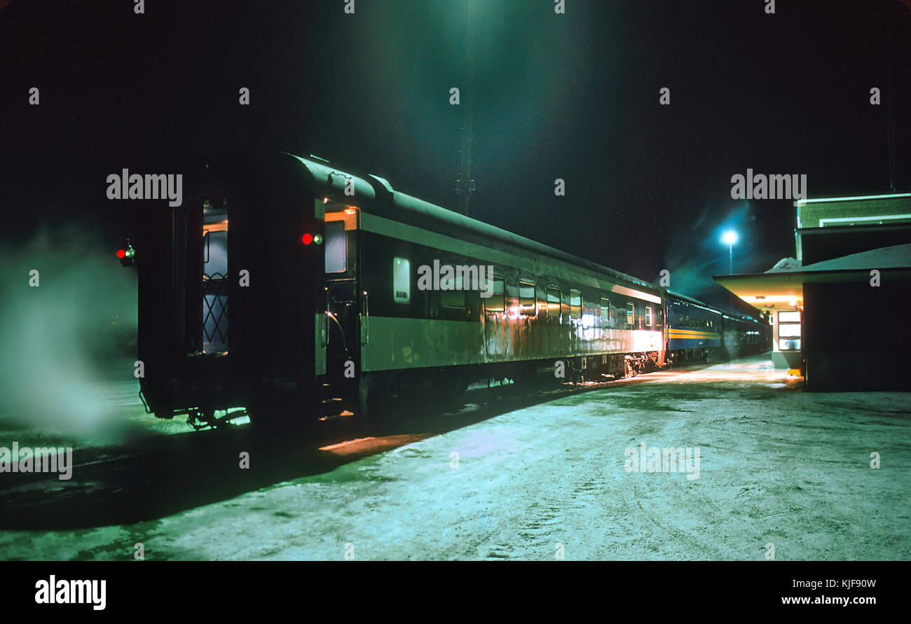 A VIA train at Senneterre, Quebec, the overnight train to Quebec City ...