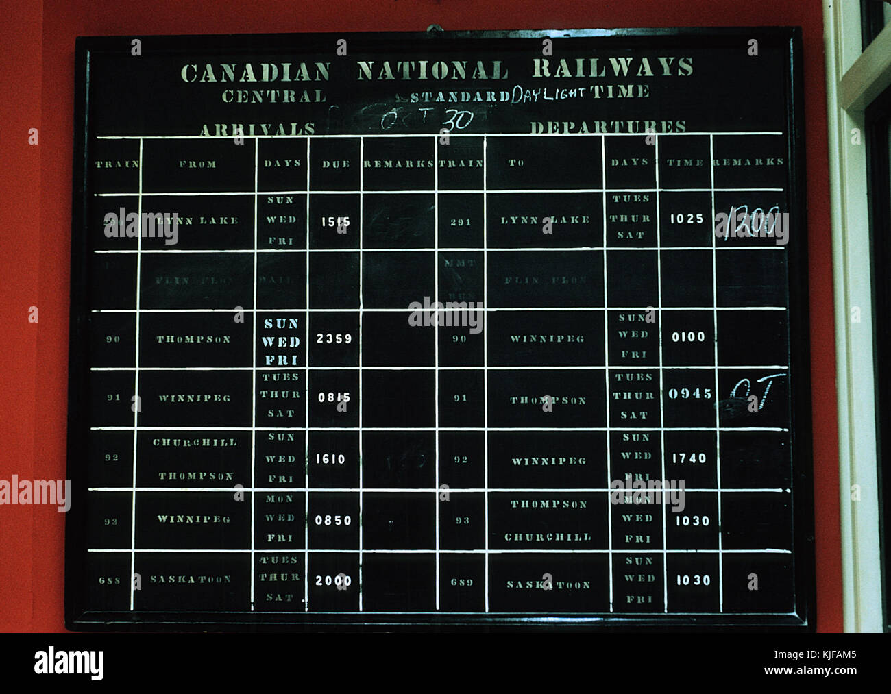 CN Train Board at the The Pas, Manitoba Depot on October 30, 1971 ...