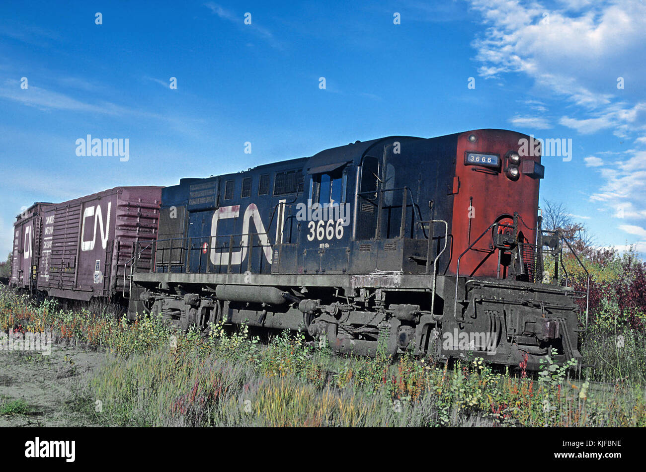 A photo of the CN 3666 locomotive taken in October 1981, showing a key ...
