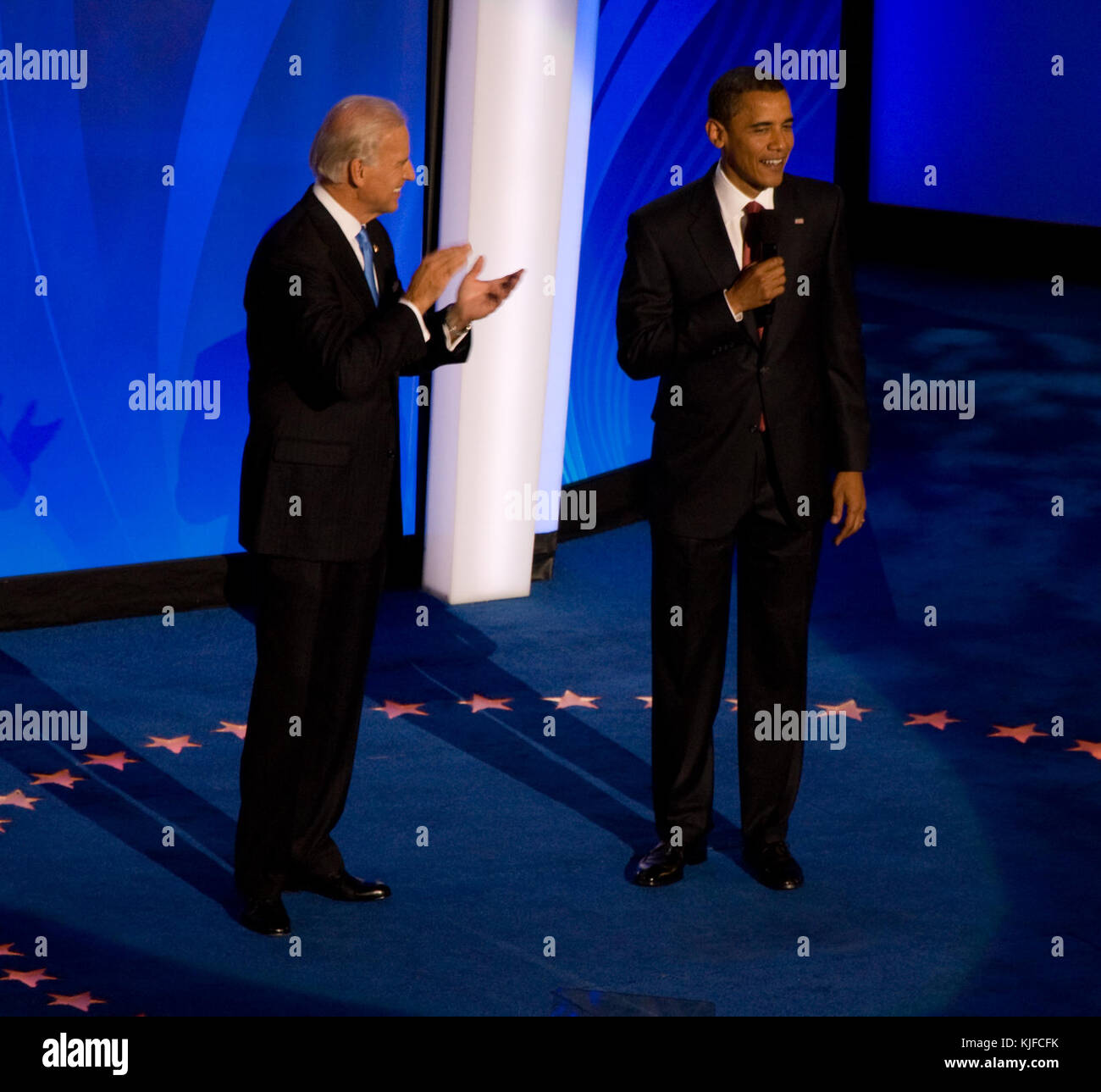 Barack Obama and Joe Biden 2008 DNC (05) (cropped Stock Photo - Alamy