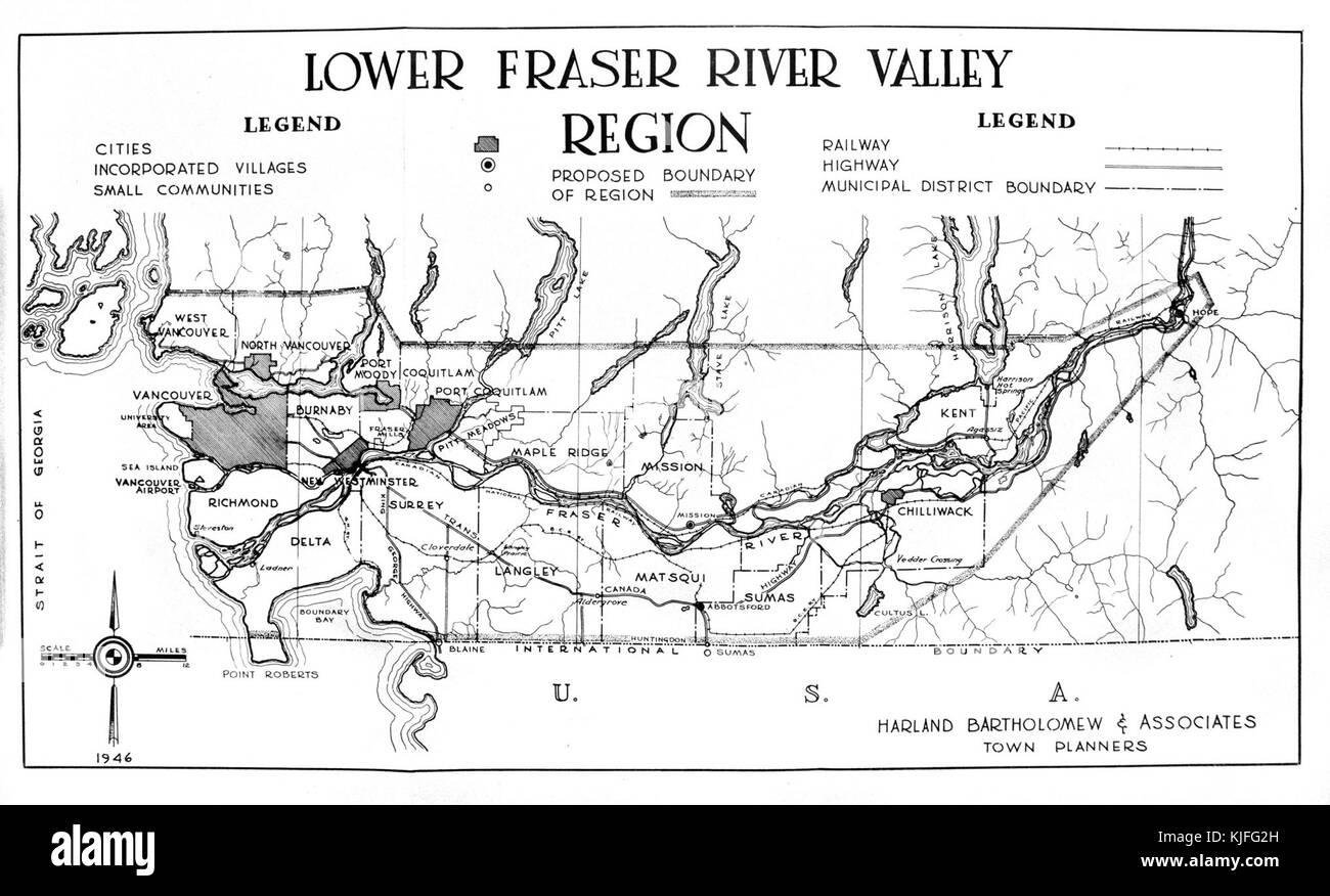 Map of the lower Fraser valley, in 1946 Stock Photo - Alamy