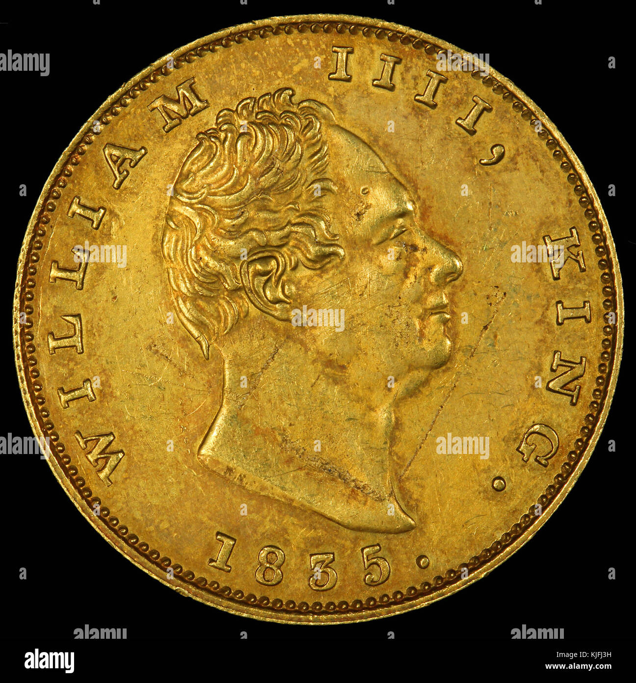 A coin featuring the obverse side of a 1835 2 Mohur from India. This ...