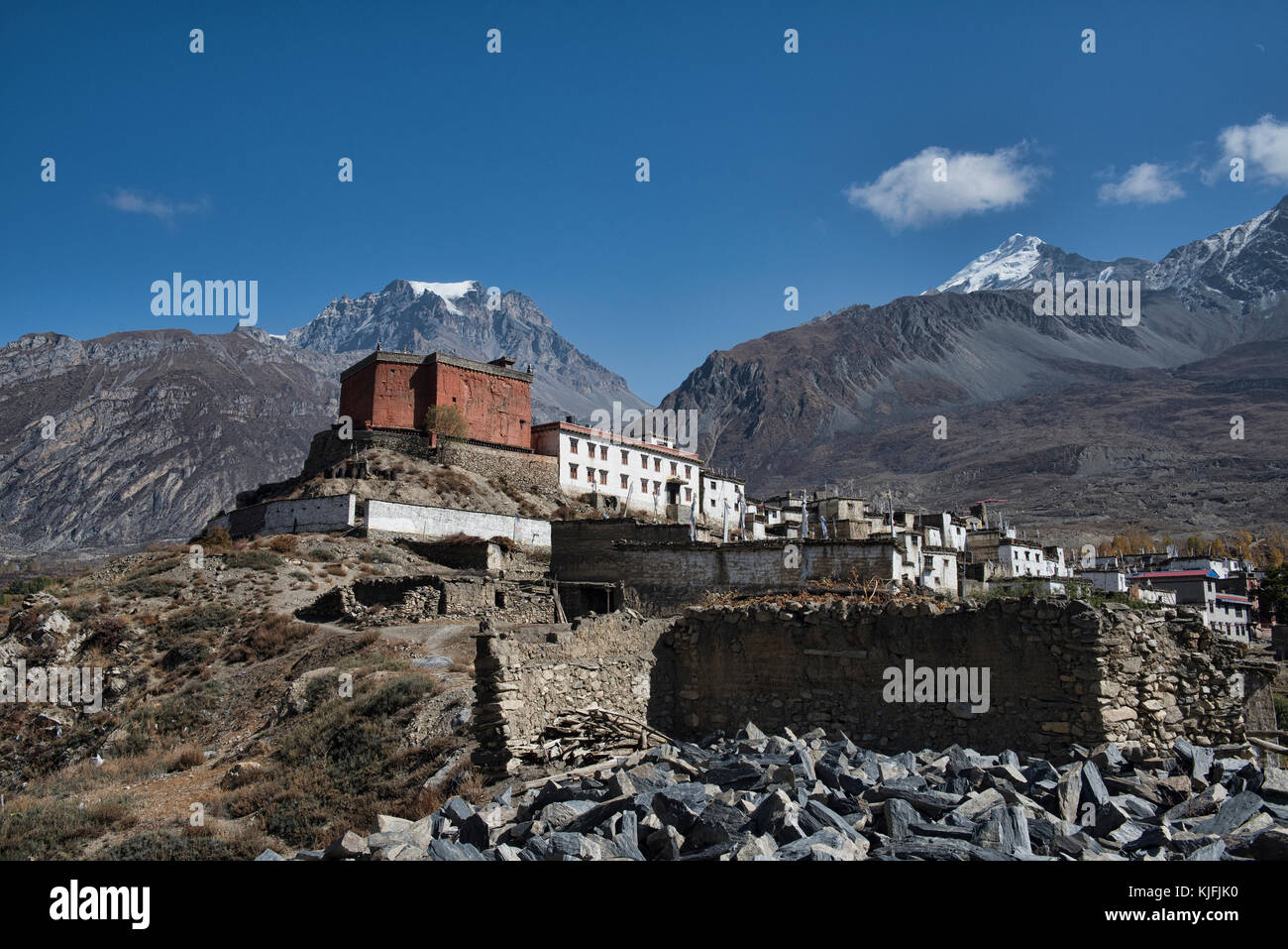 The imposing Jharkot Gompa below Muktinath, Upper Mustang, Nepal Stock ...