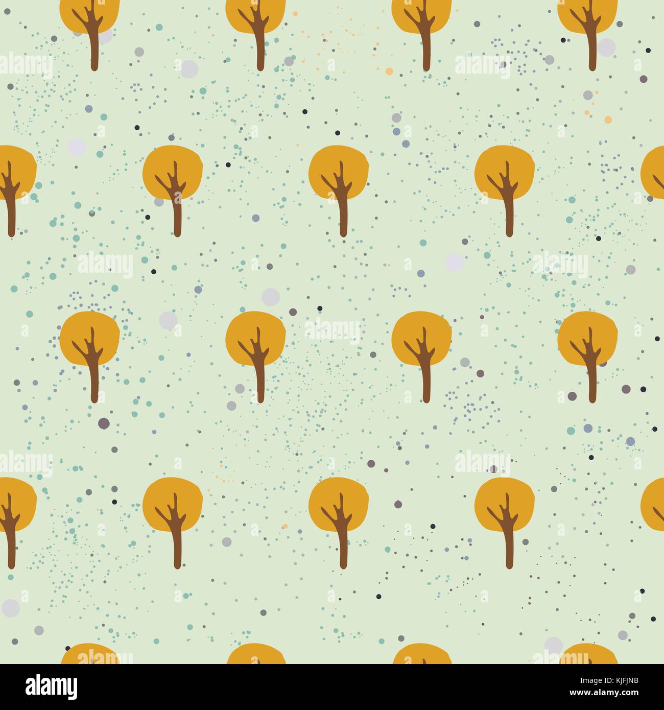 Seamless Tree Pattern with yellow trees and dotted background. Vector ...
