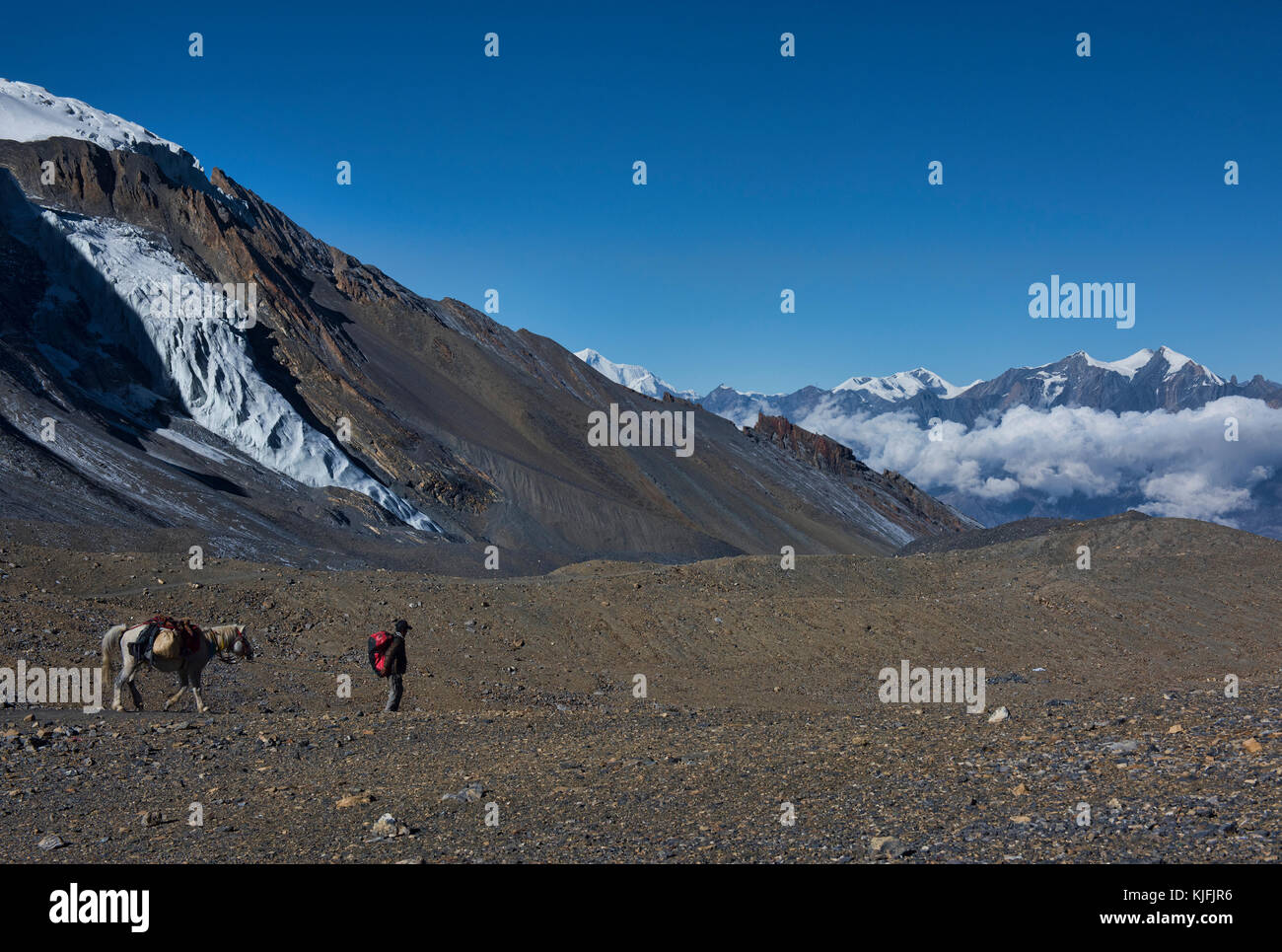 Crossing the 5416 Thorong La Pass, Annapurna Circuit, Nepal Stock Photo ...