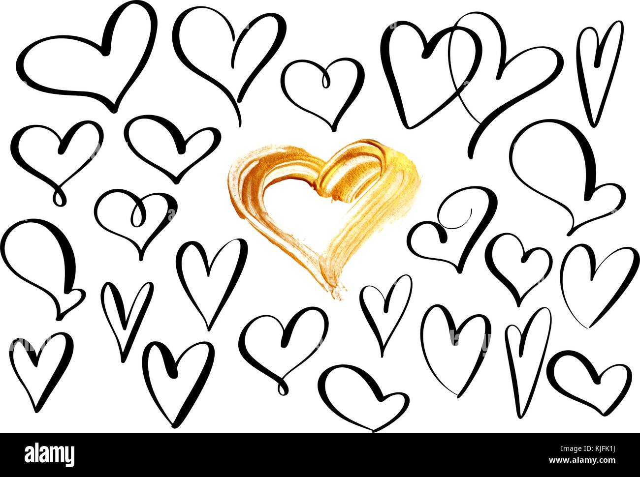 Set of hand drawn sketchy hearts on Valentines Day. Vector grunge style ...