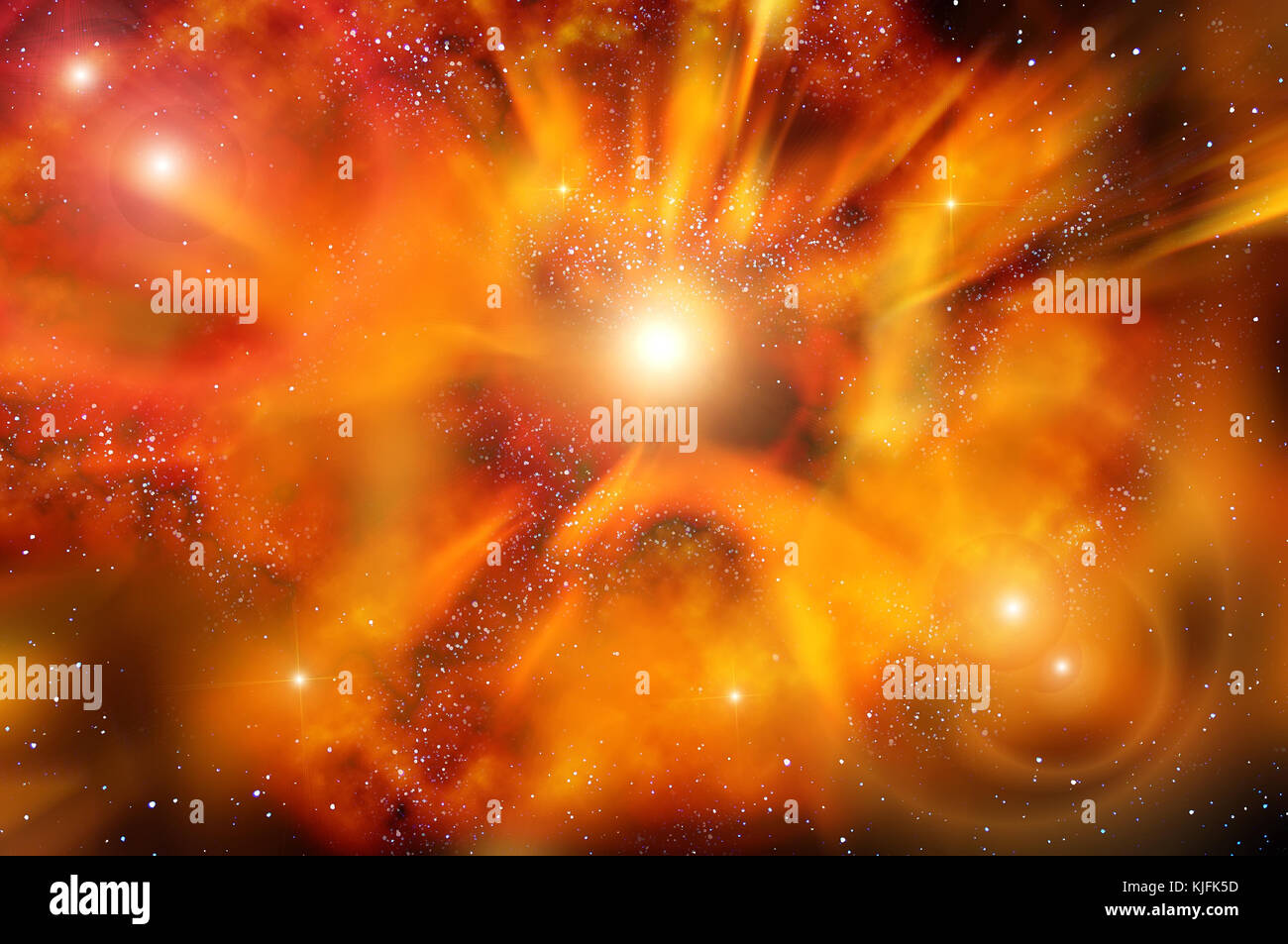 Abstract fiery space background with nebulae, stars and the explosion ...