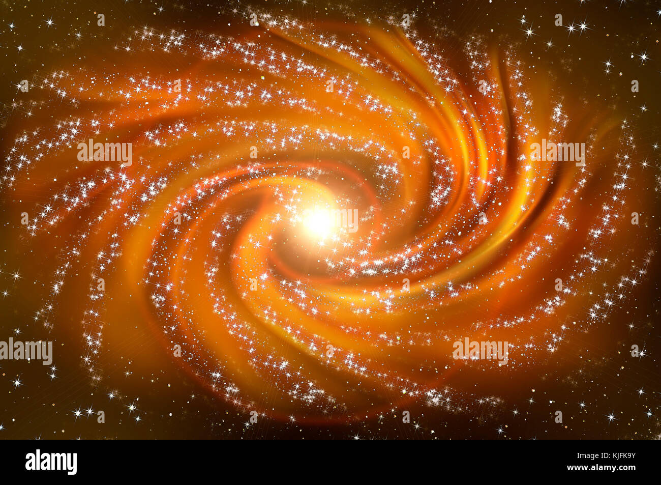Abstract fiery space background with a spiral nebula and stars in deep ...