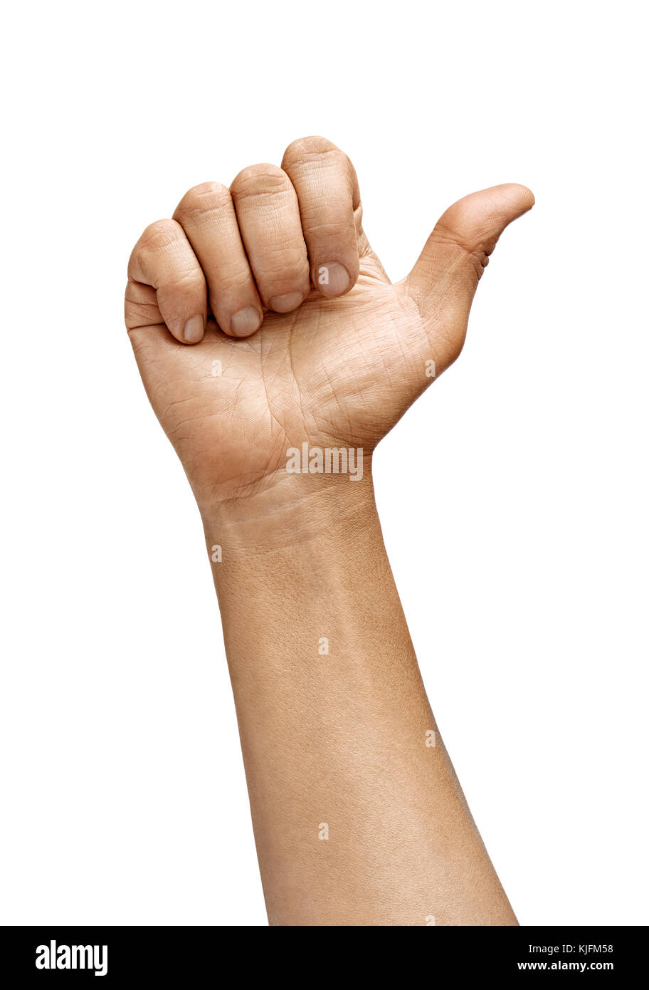 Man's hand showing one finger isolated on white background. Sign ...