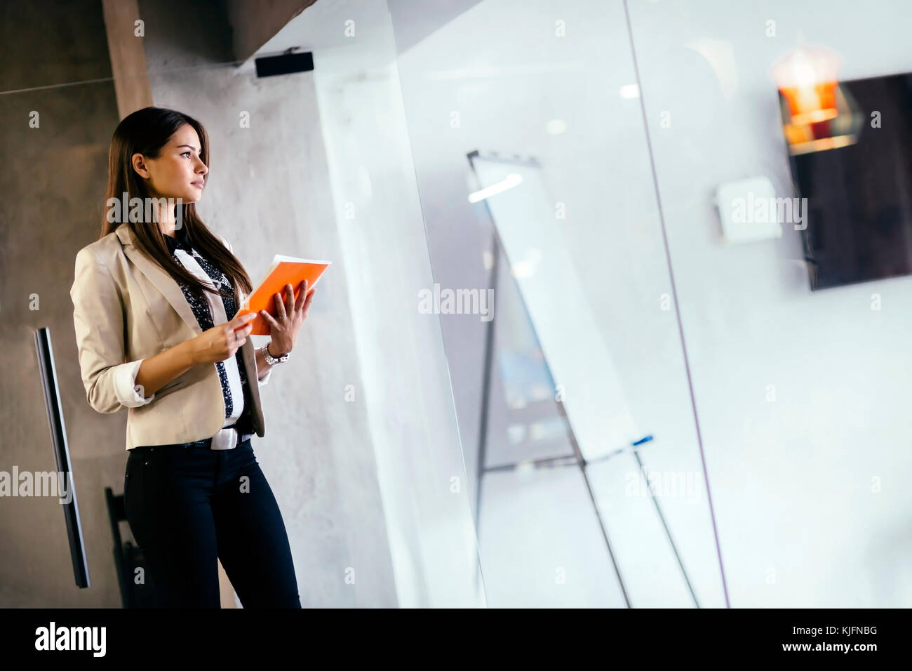 Portrait female office holding file hi-res stock photography and images ...