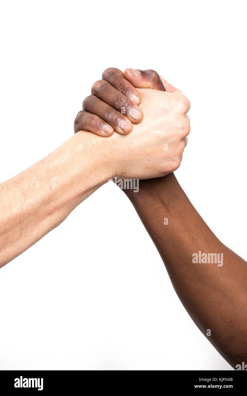 Close up view of a black / african man and a white / caucasian man ...