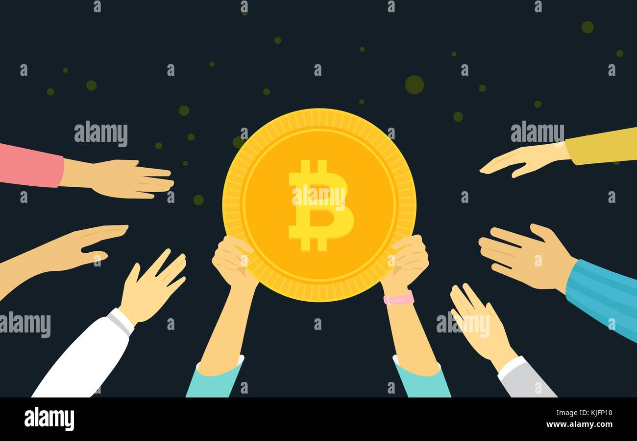 Bitcoin golden symbol concept vector illustration of people funding ...