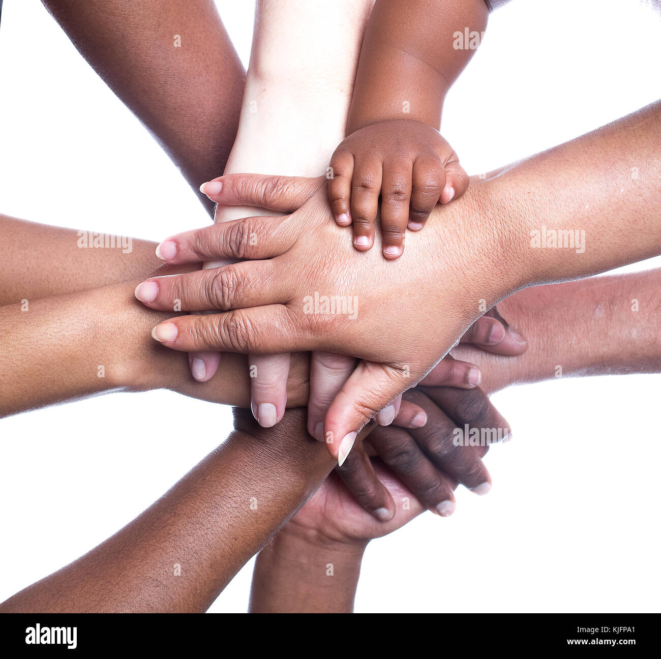 A close up view of a large group of people of mixed races, genders and ...