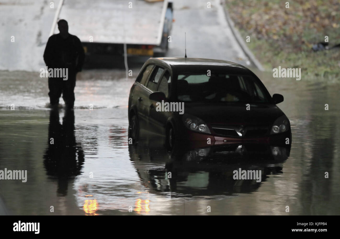 Car stuck in flood water under bridge in galgate hi-res stock ...