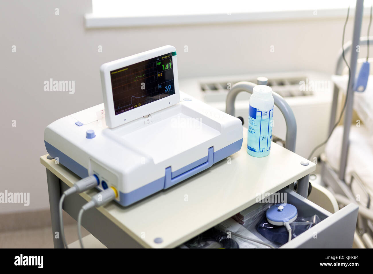 Cardiotocograph device in a hospital to examine fetus heartbeat and ...