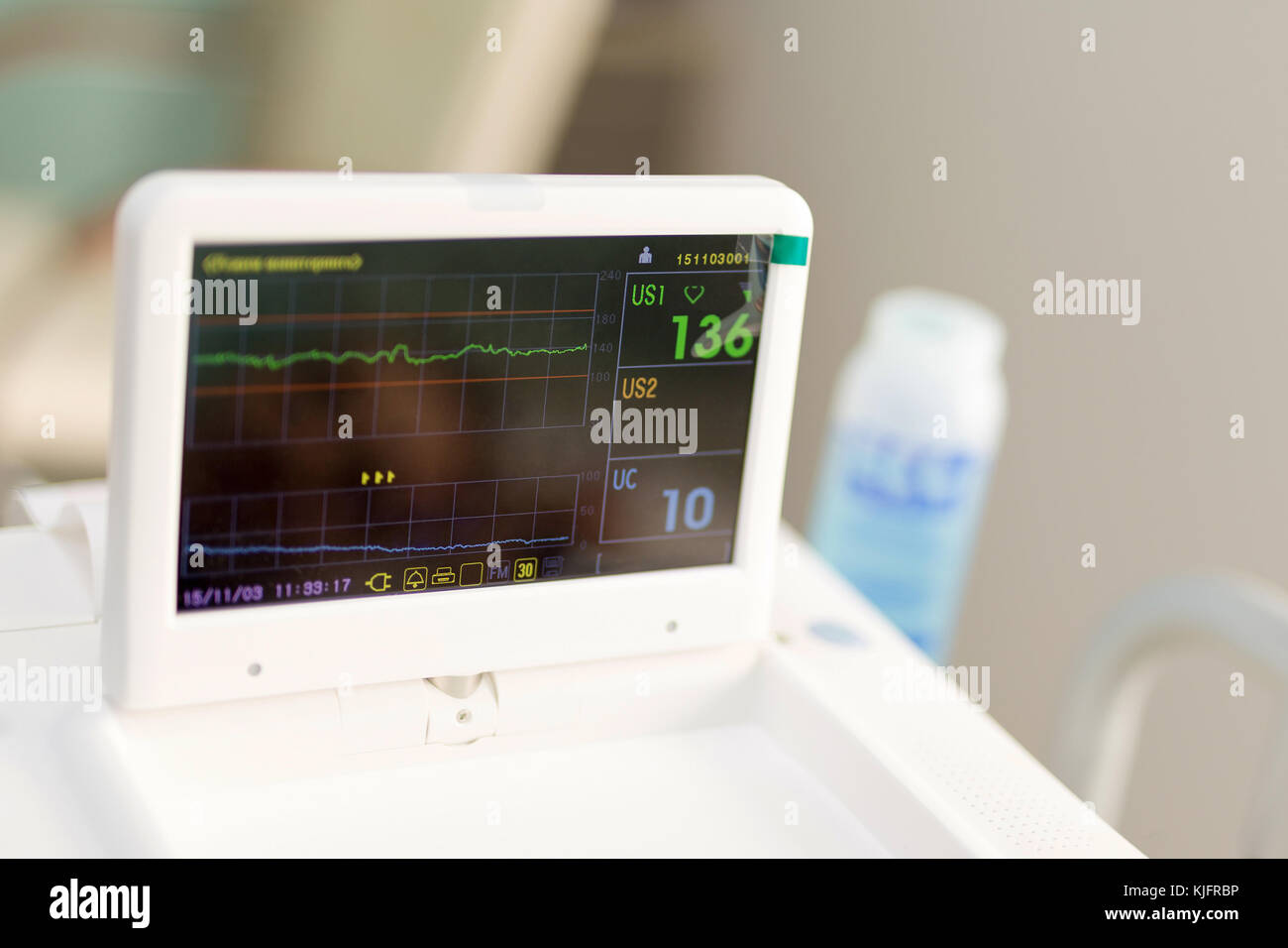 Cardiotocograph device in a hospital to examine fetus heartbeat and ...