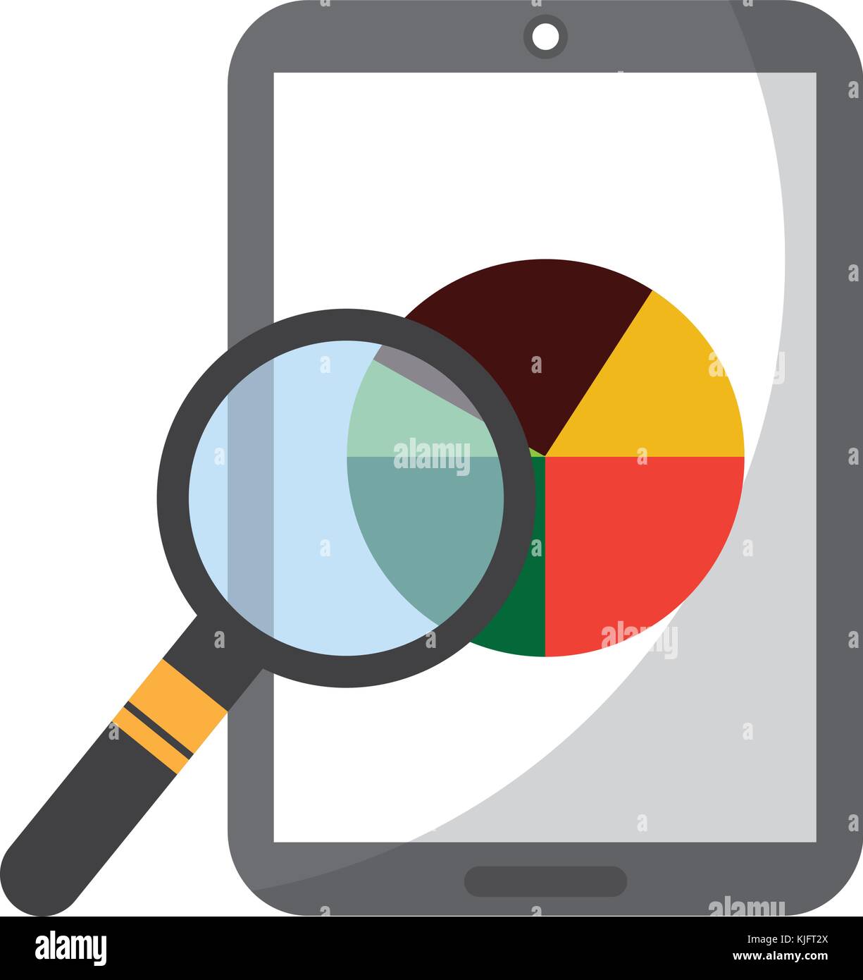 mobile phone and pie chart statistics magnifier digital Stock Vector ...