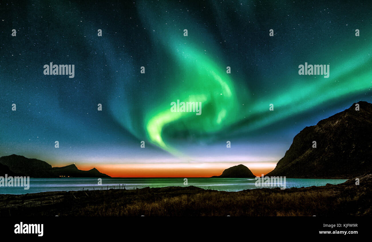 aurora borealis at sunset Stock Photo - Alamy