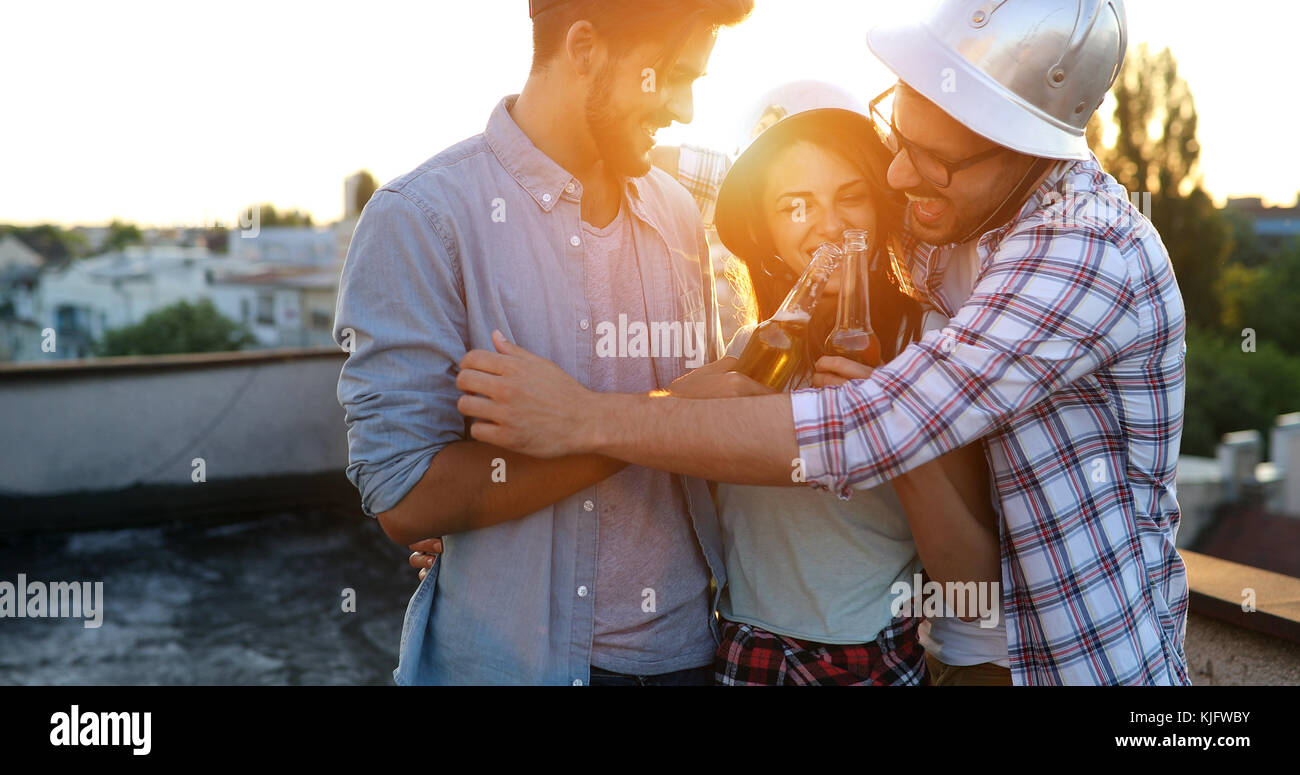 Happy cheerful friends spending fun times together Stock Photo - Alamy