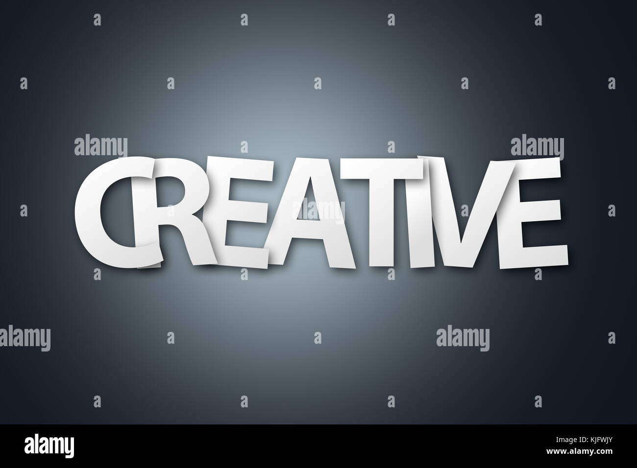 Illustrative word of creative written with white paper letter on dark ...