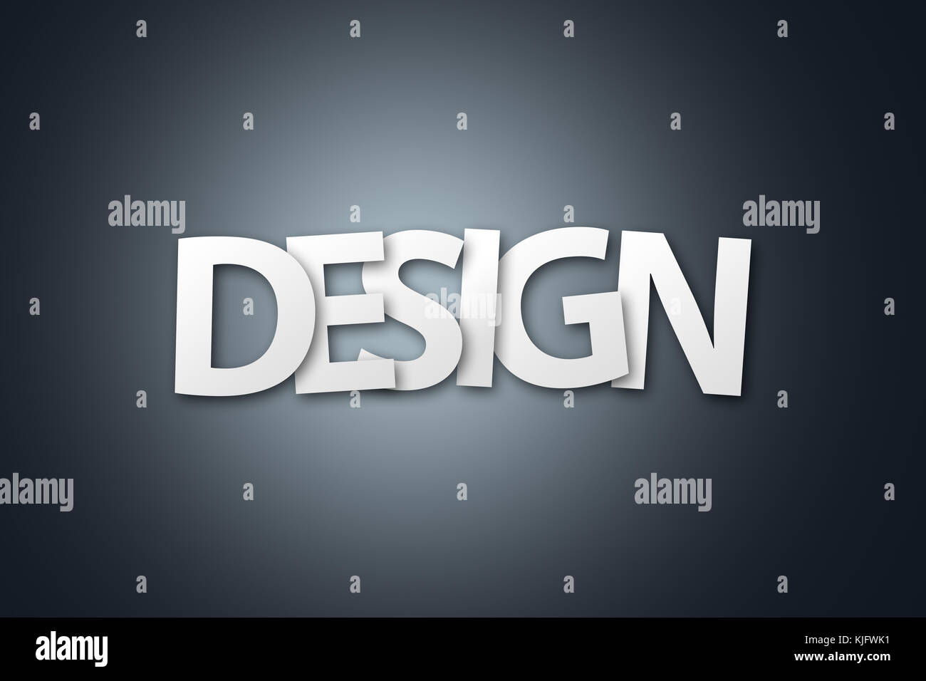 Illustrative word of design written with white paper letter on dark ...