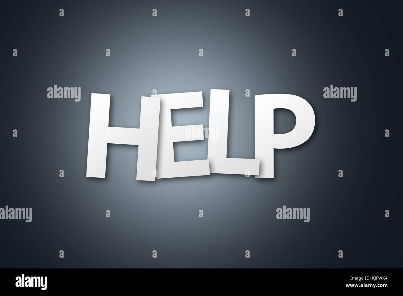 Illustrative word of help written with white paper letter on dark ...