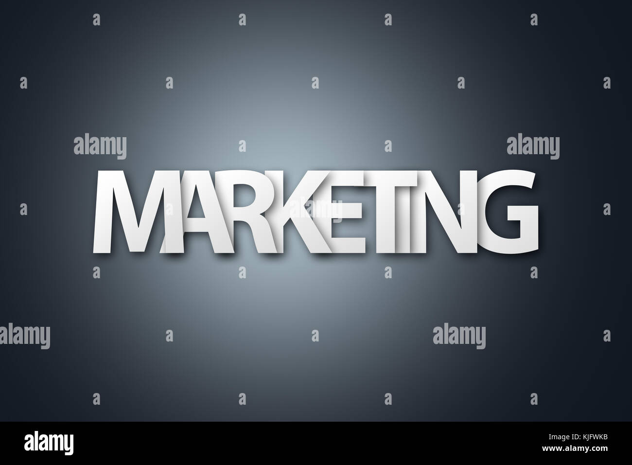 Illustrative word of marketing written with white paper letter on dark ...