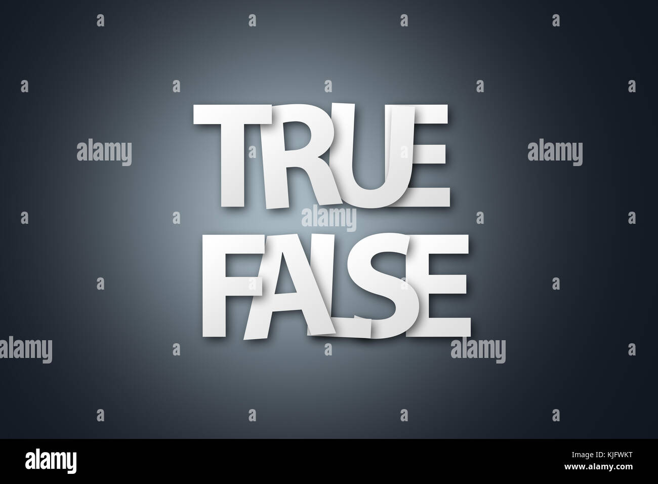 Illustrative word of true and false written with white paper letter on ...