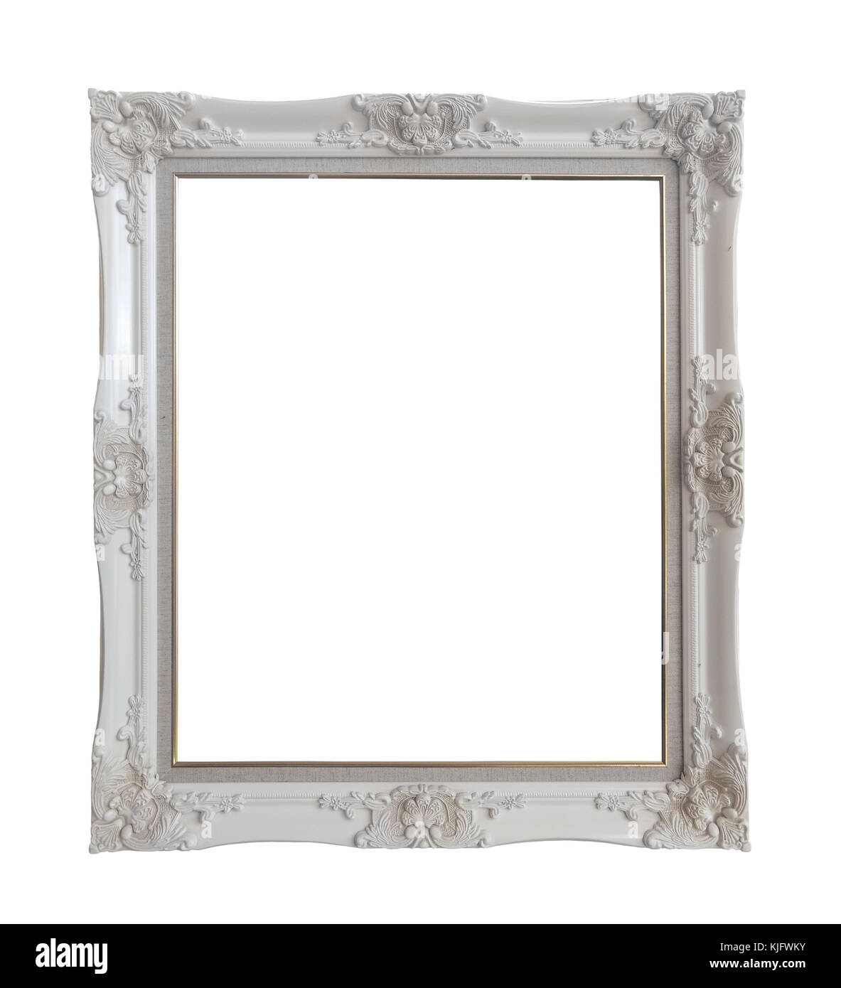 Close up vintage white wooden picture frame isolated on white ...