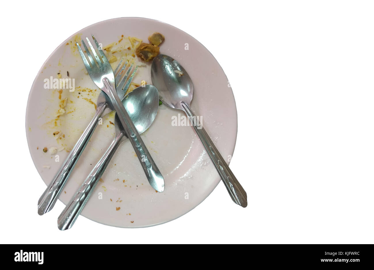 Top view close up of dirty empty dish isolated on white background ...