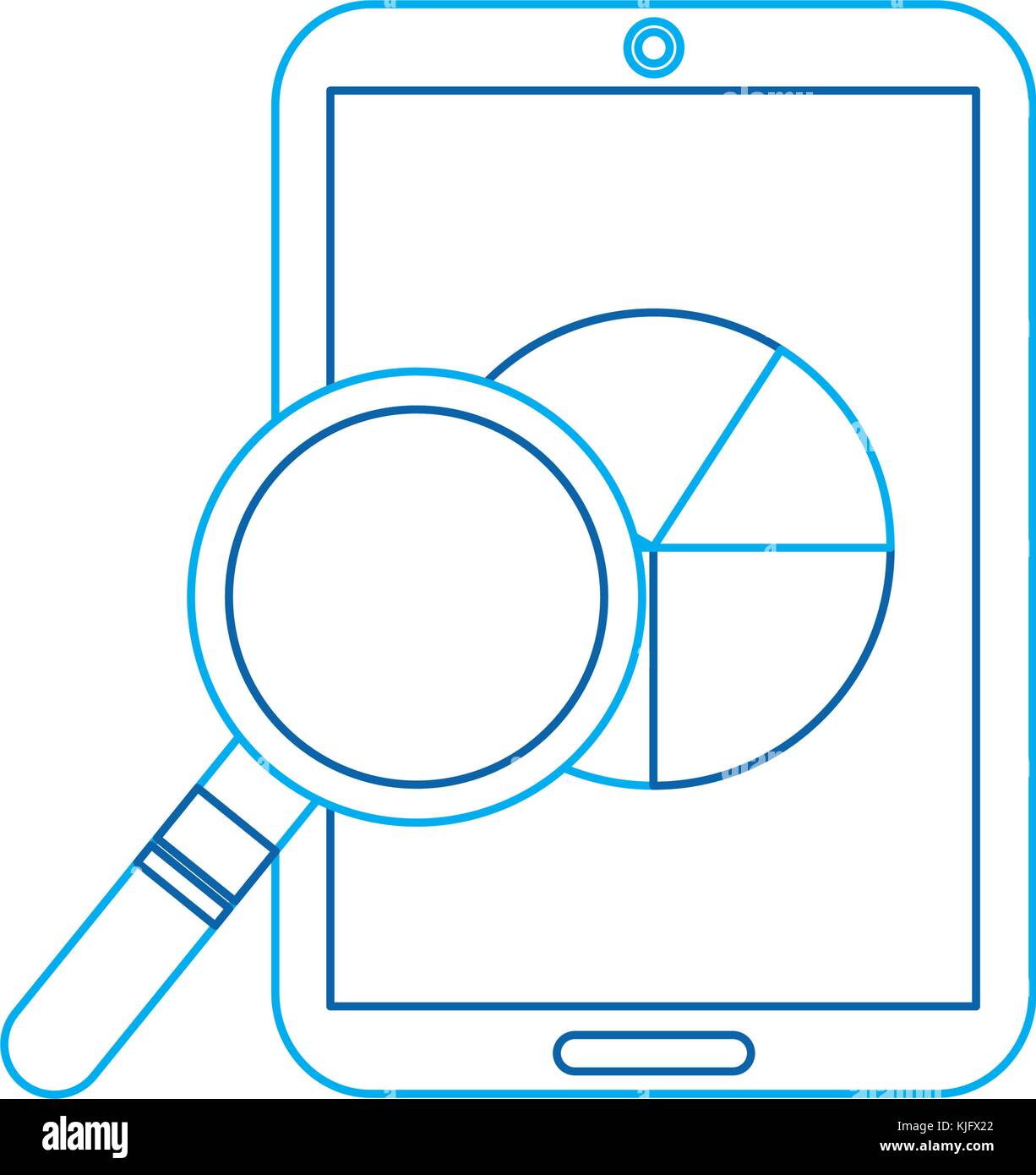 mobile phone and pie chart statistics magnifier digital Stock Vector ...